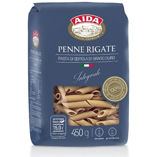 Макаронные изделия Aida цельнозерновые Penne Rigate Перо 450 г