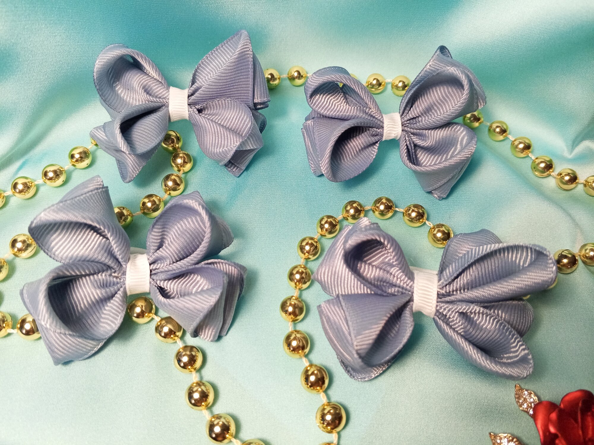 Набор бантиков для волос на резинке ручной работы 4шт.