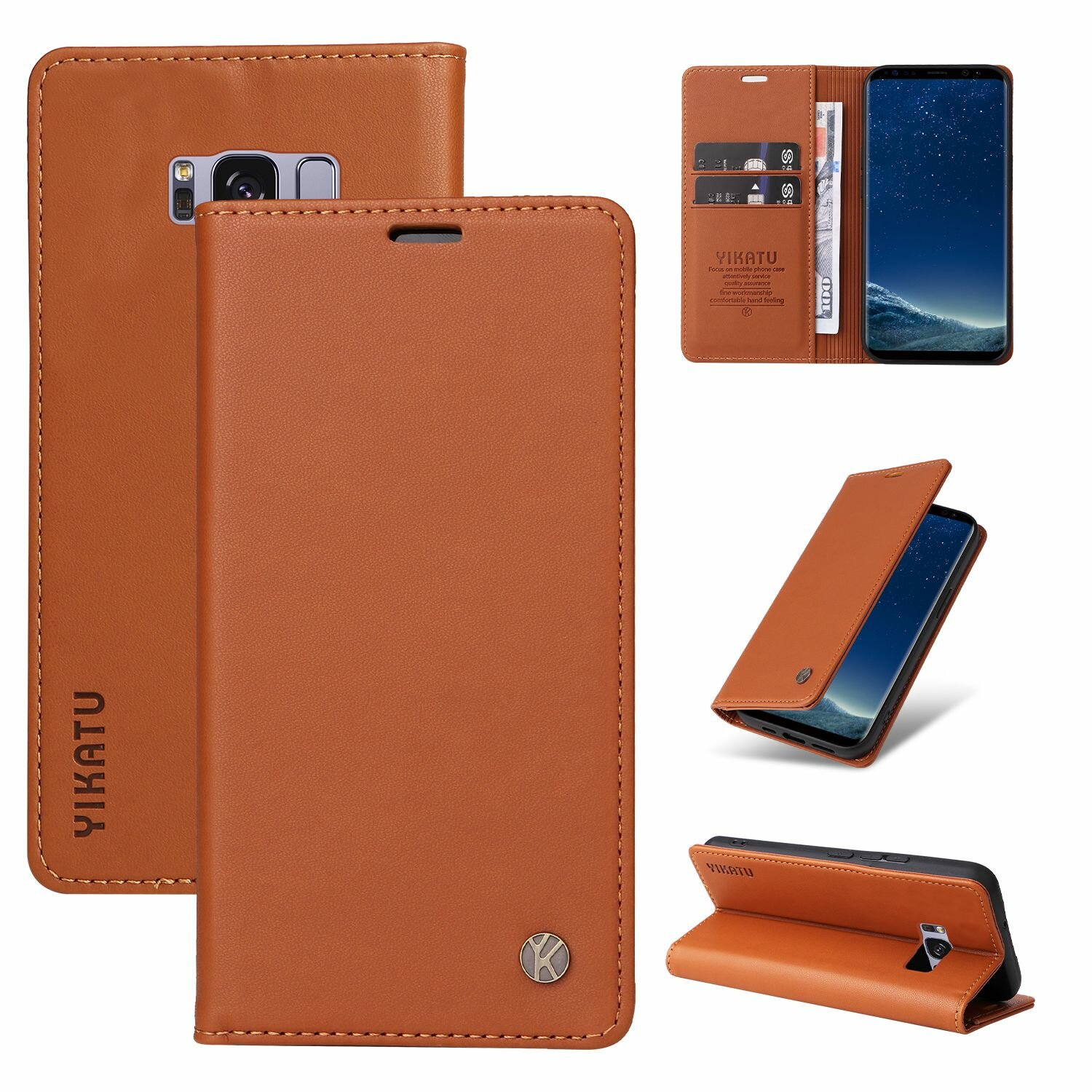 Кожаный флип-чехол для Samsung Galaxy S8 (Самсунг Галакси С8 ) с магнитом, отделением для карт и отделением для бумажника