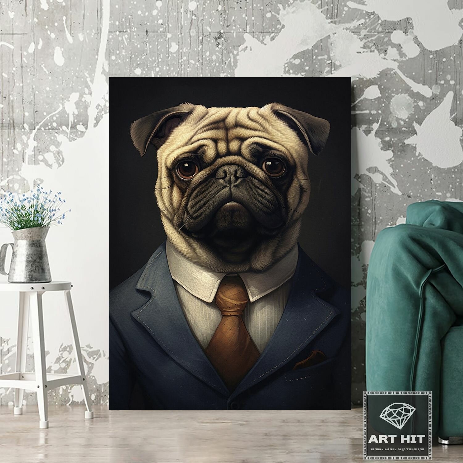 Картина стильный мопс, 40х60 см.