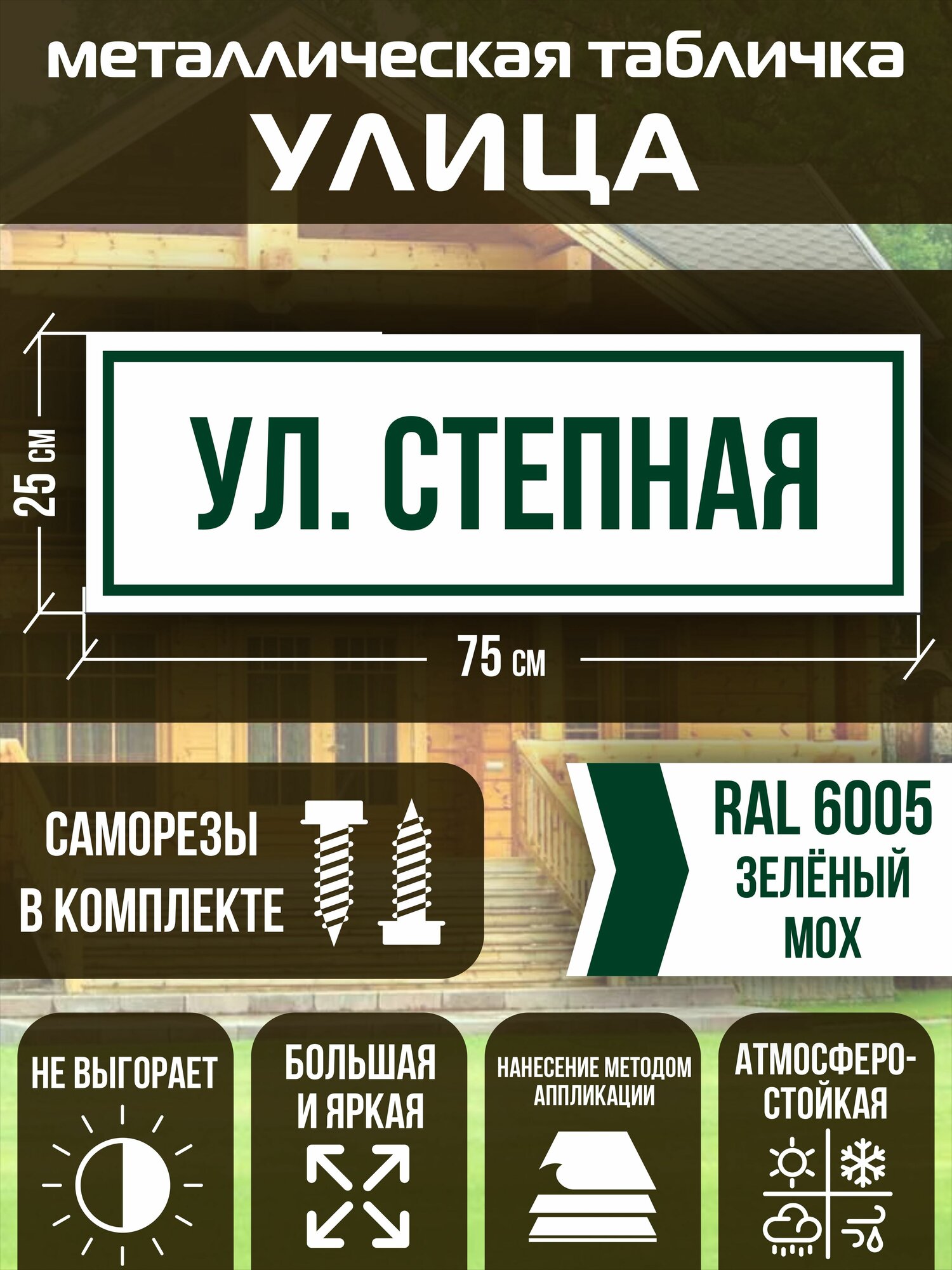 Адресная табличка на дом улица Степная RAL 6005 зеленая