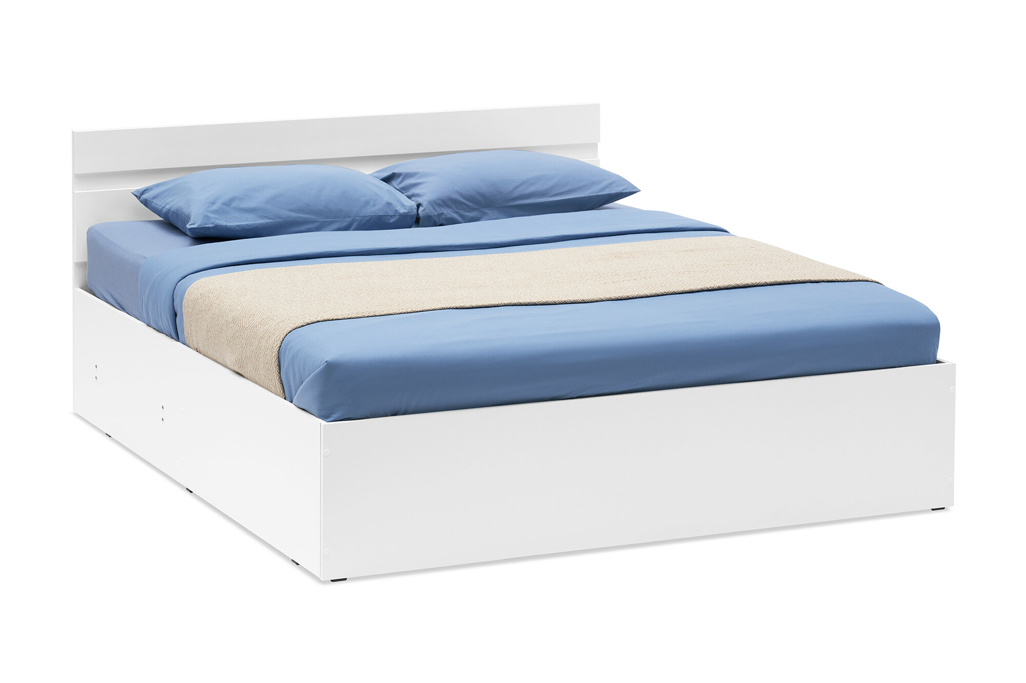 Кровать двуспальная Нонтон Нэнси New, 140*200 см, ламели, подъемный механизм, белый / белый глянец