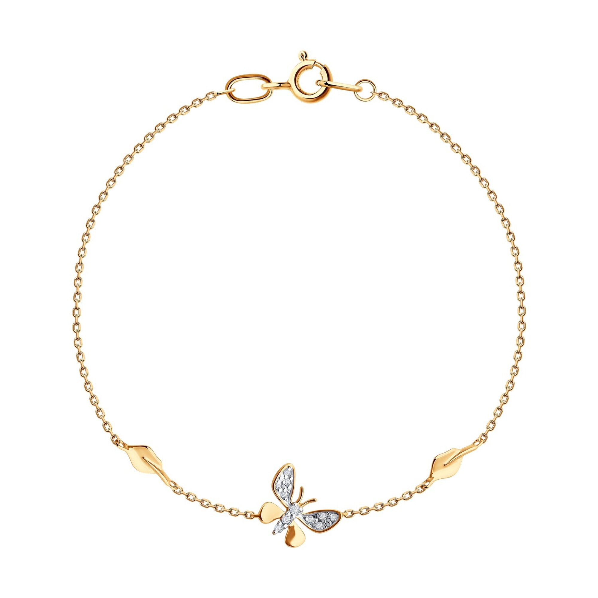 Браслет, красное золото, 585 проба, фианит