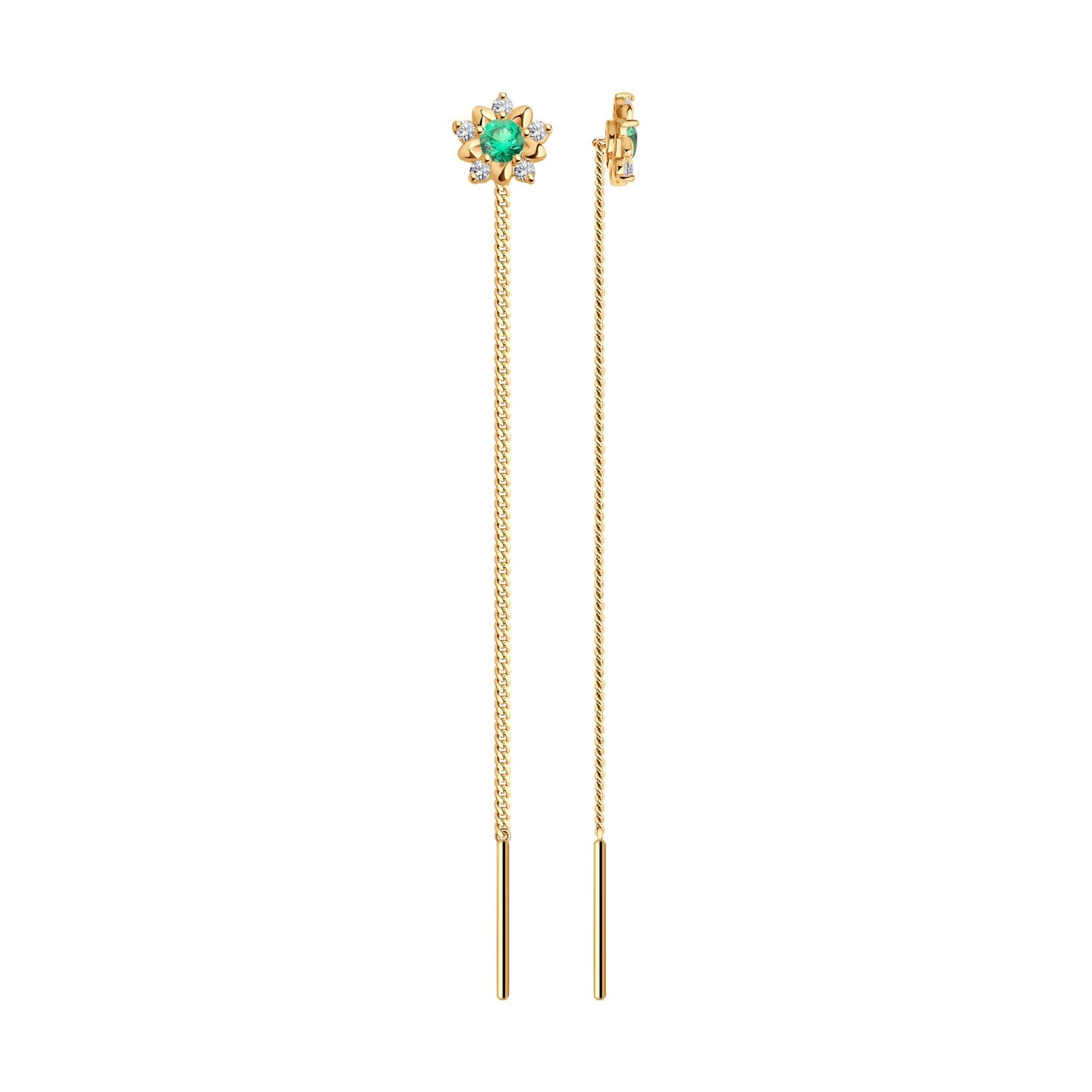 Серьги цепочки Diamant online, красное золото, 585 проба, фианит