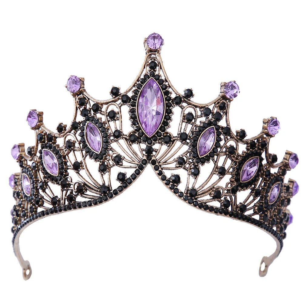 Винтажная корона для волос с хрусталем, purple black