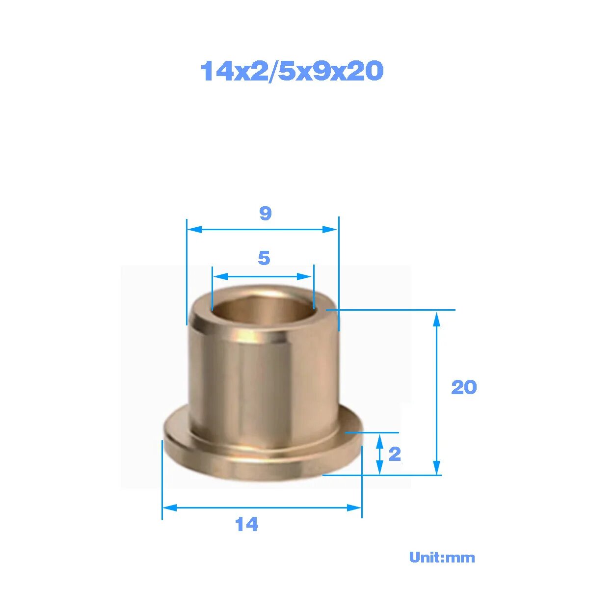 Бронзовая втулка 14x2-5x9x20, 1шт