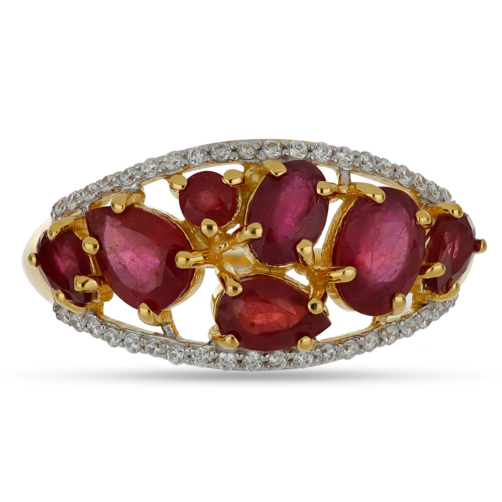 Кольцо тонкое, серебро, 925 проба, фианит, рубин