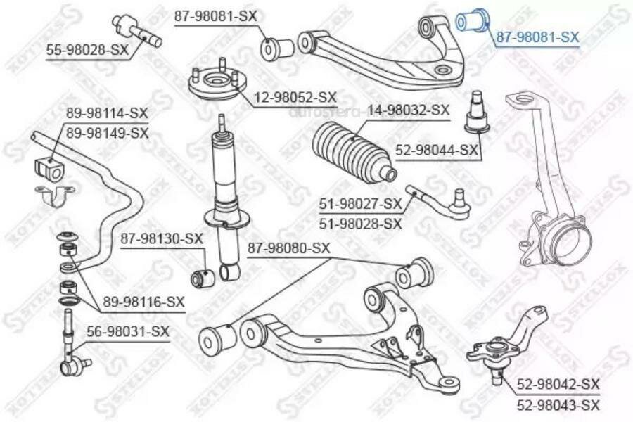 STELLOX 8798081SX сайлентблок рычага верхн!\Toyota 4 Runner RZN18#/VZN18#/ Land Cruiser #J9# 96-02