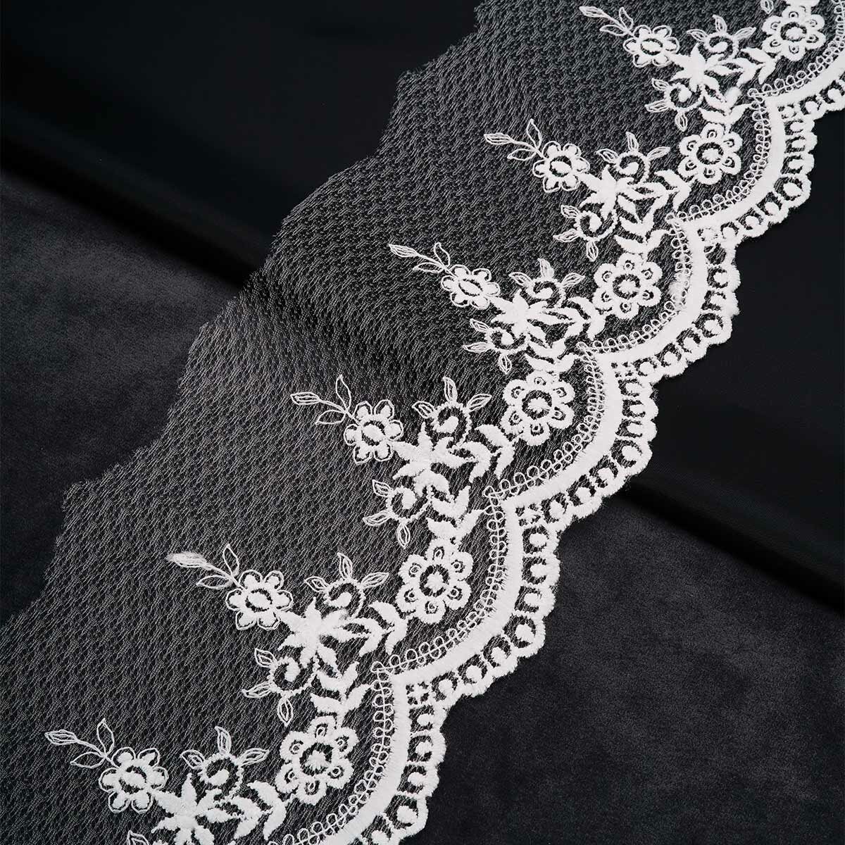 Кружево для рукоделия, на сетке широкое, 12 см × 13,72 м, белое, для свадебного декора, Айрис