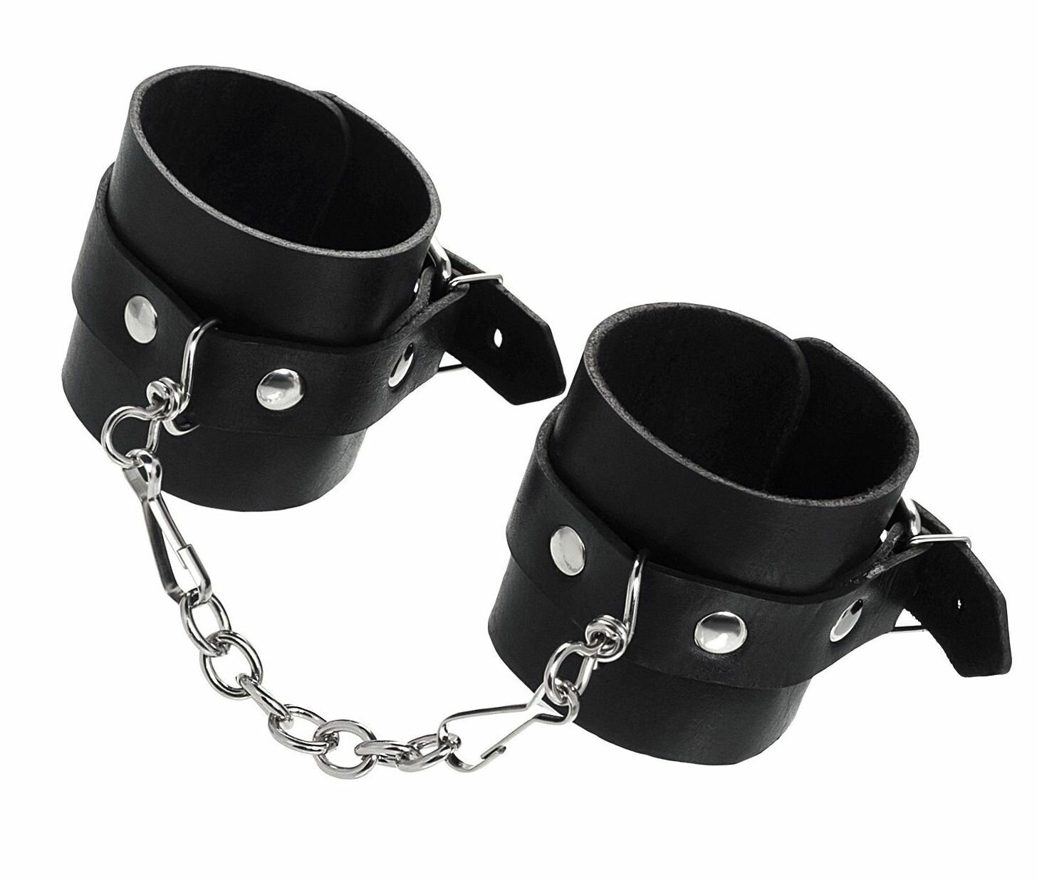 Черные наручники из натуральной кожи, регулируемые, с цепочкой, 25х5,5 см