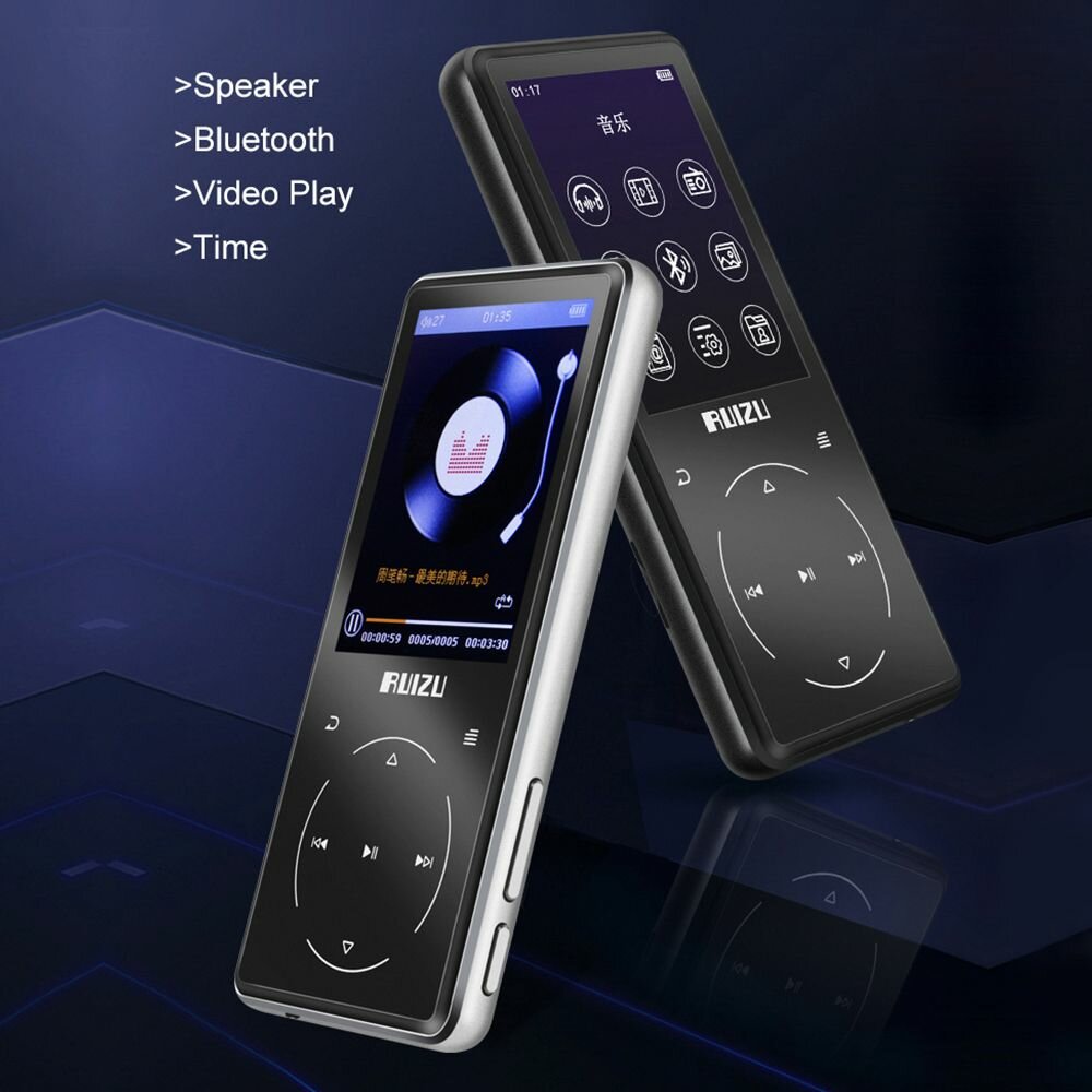 RUIZU D16 Bluetooth MP3-плеер со встроенным динамиком FM-радио 16 ГБ, Портативный музыкальный видеоплеер HiFi без потерь, поддержка Walkman, Электронная книга / запись голоса / SD-карта