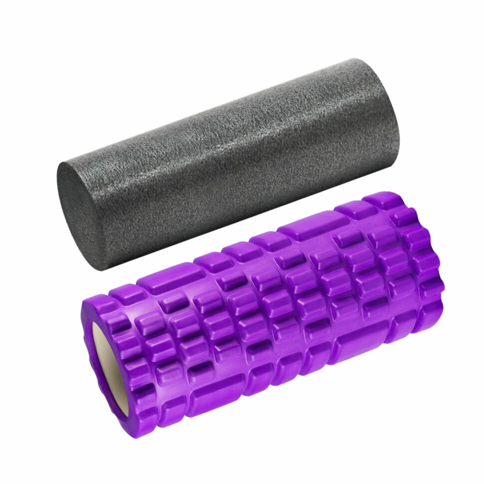 Массажные ролики для йоги и фитнеса 2 в 1, фигурный 33х14 см, цилиндр 33х10 см, фиолетовый/чёрный, DASWERK (дасверк), 680026, 680026