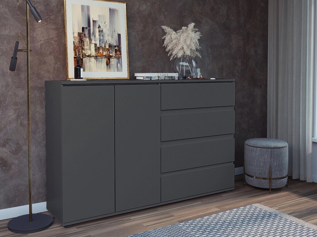 Комод Somero, 4 ящика и дверцы, ЛДСП, серый, 159х39,3х102,7 см, MebelVia