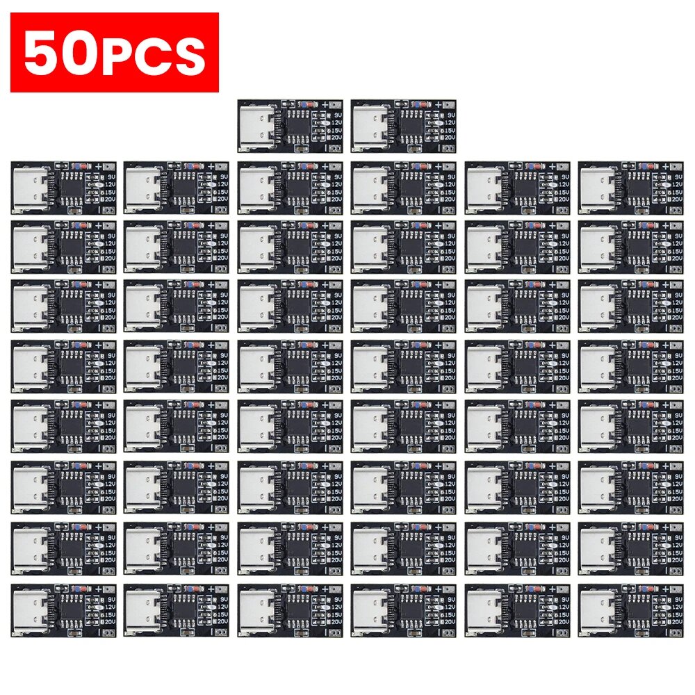 Триггерная плата быстрой зарядки ALLOYSEED USB Type-C 9В 12В 15В 20В 50pcs