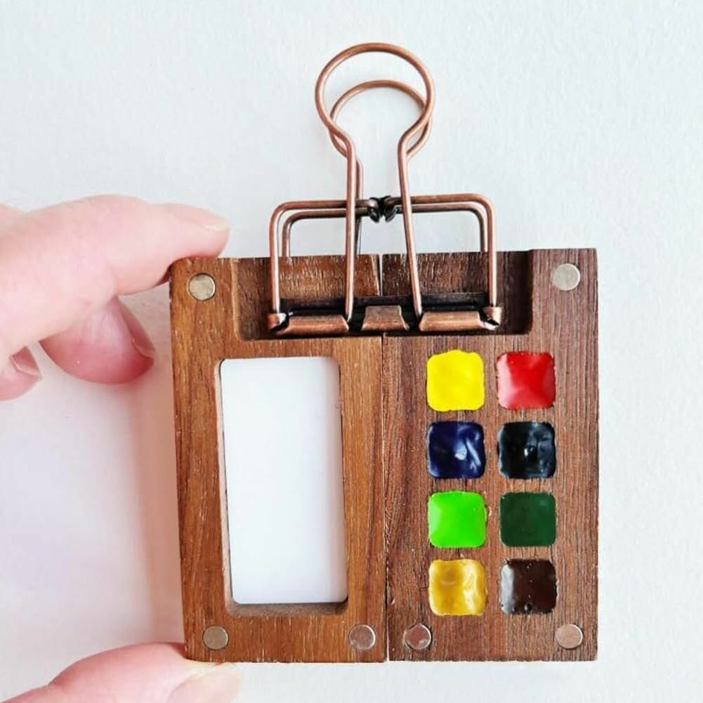 Палитра деревянная с креплением на скетчбук для акварели/гуаши, складная