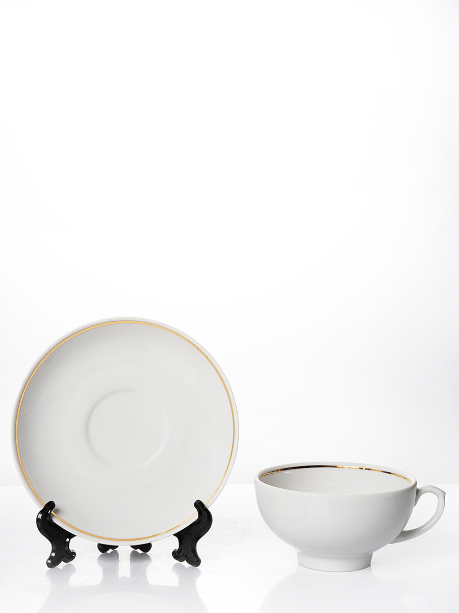 Пара чайная фарфоровая 220 мл. Дулево ф. Рубин, Отводка золотом