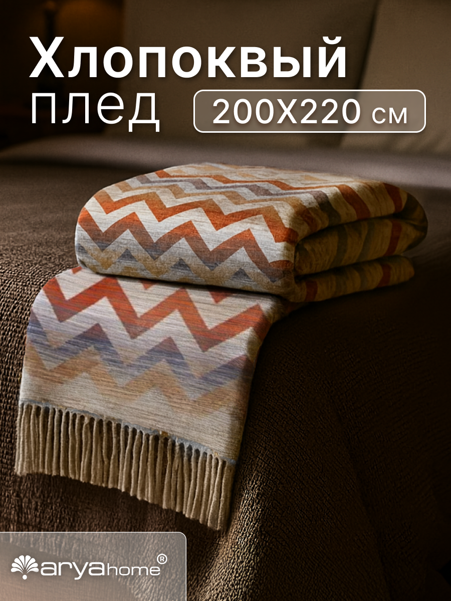 Теплый плед Евро Arya home Zigzag 200х220с бахромой, двусторонний, многоцветный