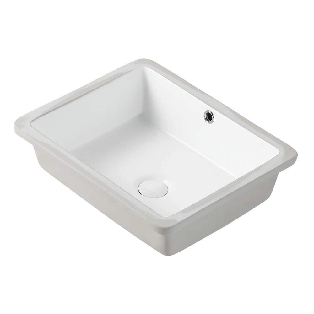 Раковина встраиваемая снизу Agger ASB01500 50 50 см, без отверстия под смеситель, фарфоровая, раковина для ванной, белая, прямоугольная, со сливом-переливом