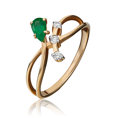 Кольцо, красное золото, 585 проба, бриллиант, изумруд