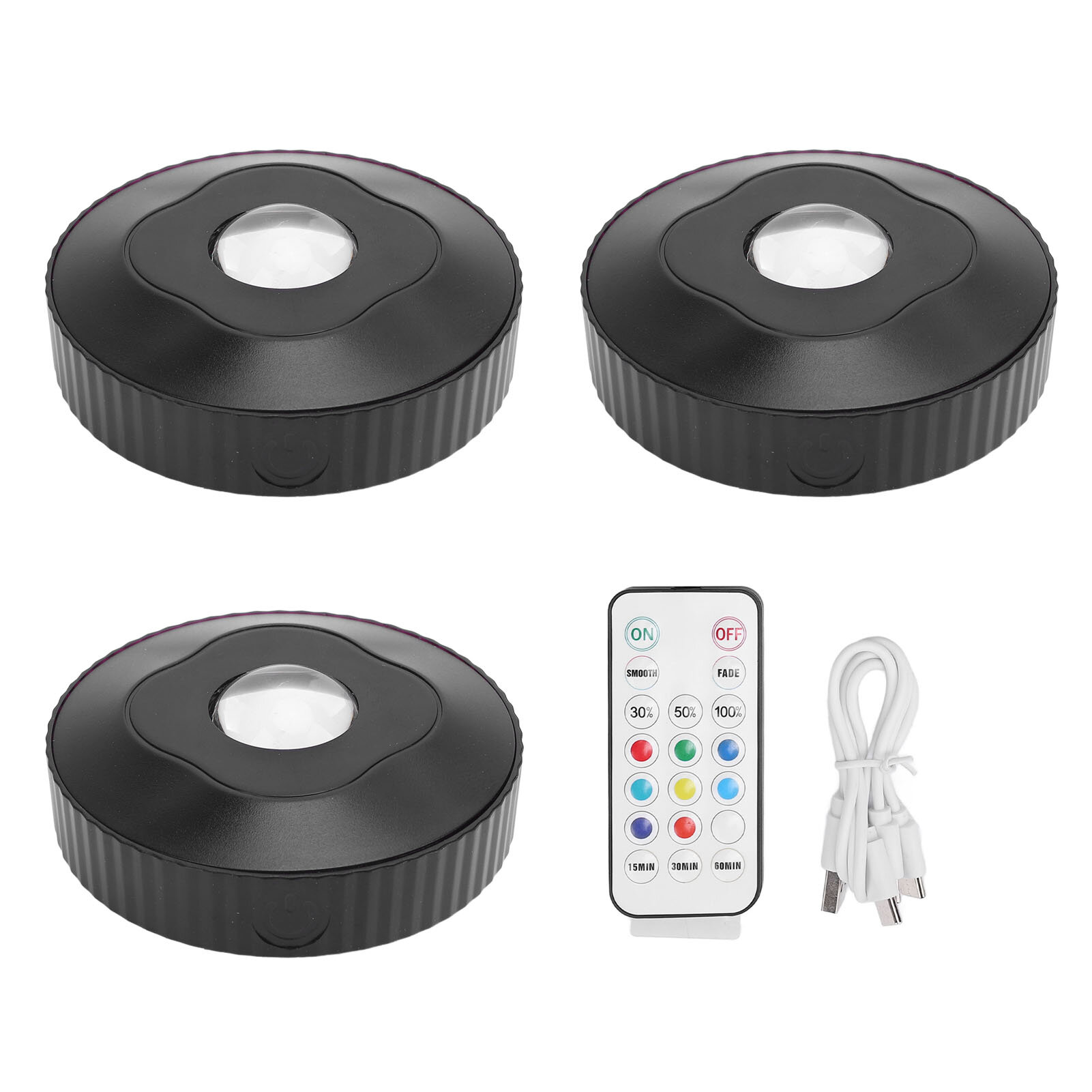 3 шт. RGB красочная подсветка шайбы с батарейным питанием USB перезаряжаемая под освещением шкафа с дистанционным управлением для винных шкафов, полок, шкафов