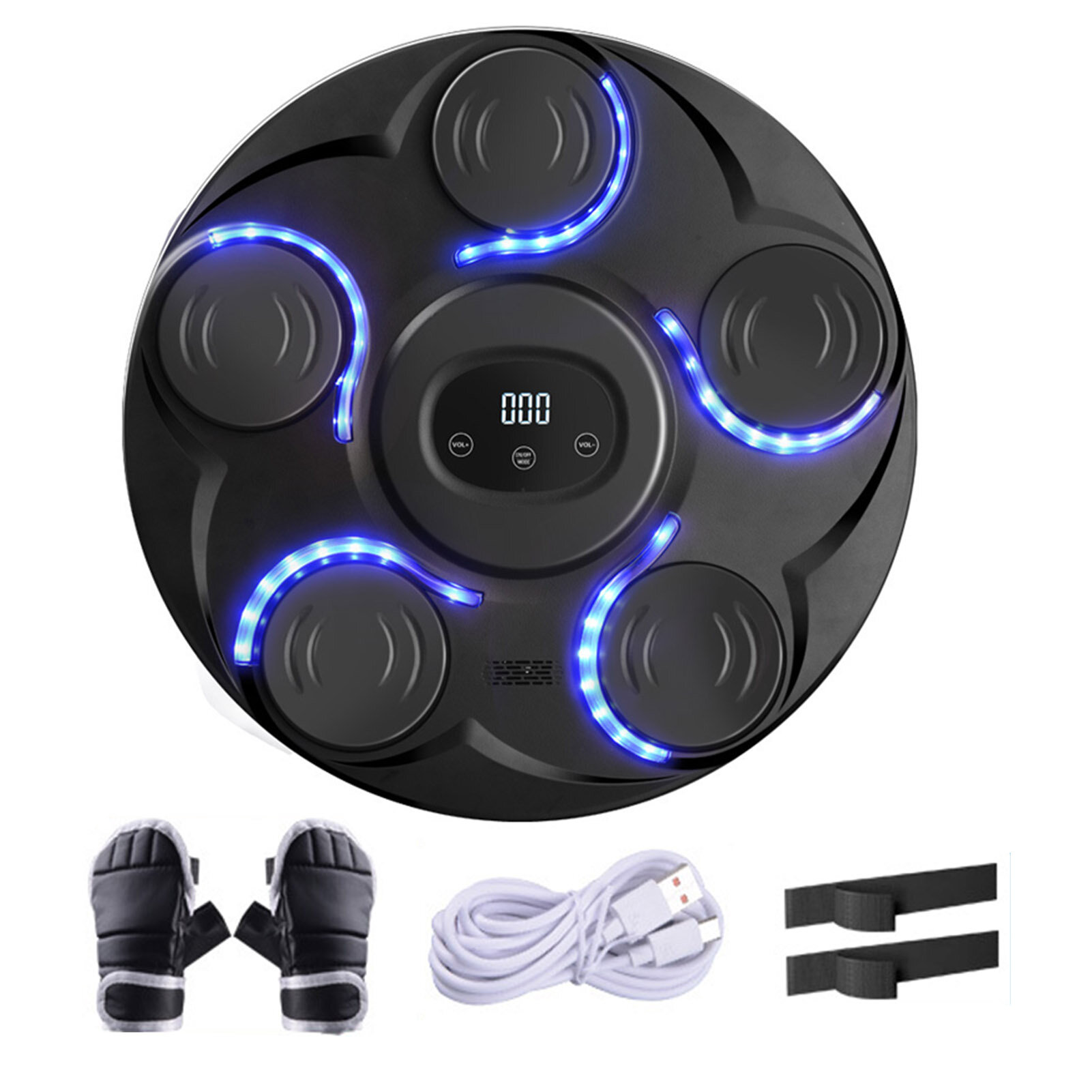 Музыкальная боксерская машина со стенами, смарт-машина для бокса с 7 скоростями, электронное боксерское оборудование для тренировок дома и развития ловкости для детей и взрослых, черный цвет, материал ABS+PU, размер 42*42*5.5 см, вес 2000 г, в комплект