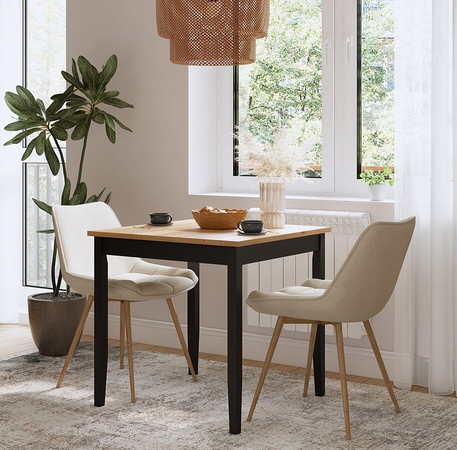 Стол обеденный ЛЫМ (лерхамн) 74х74 см, черный/светло-коричневый