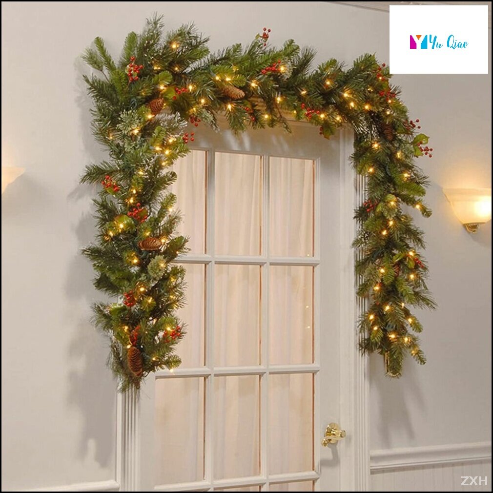 Эксклюзивное украшение для интерьера: ротанговая гирлянда длиной 2,7 метра с 50 светодиодными лампами и искусственными цветами для декора елки, камина, лестниц и дверей