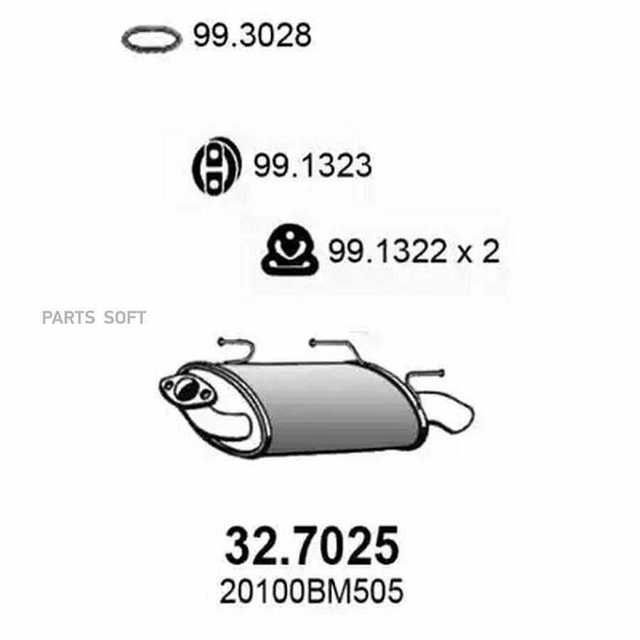 Глушитель выхлопных газов конечный от официального дистрибьютора, ASSO, артикул 327025