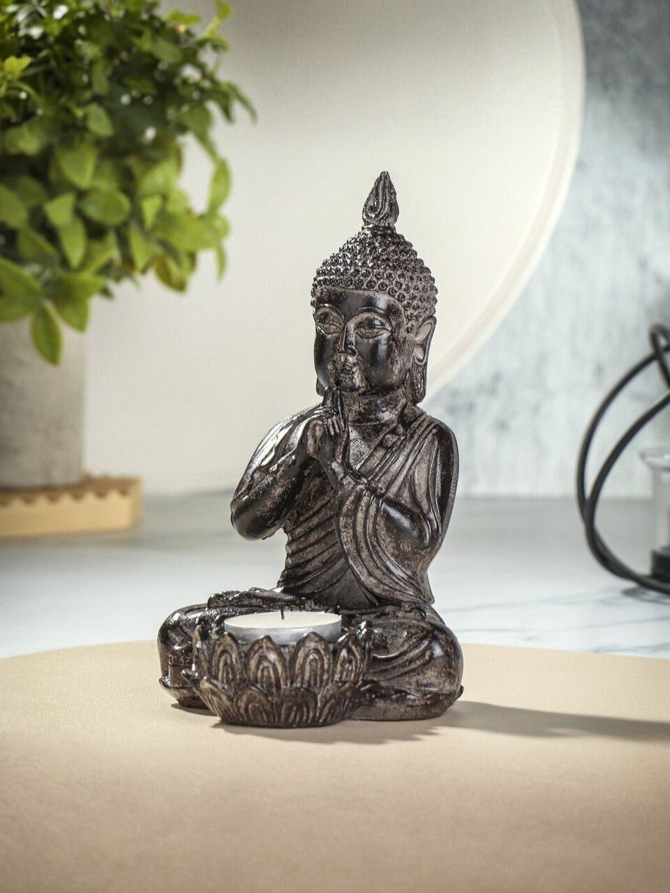 Фигурка декоративная Будда, 18 см, с подсвечником, Y6-10545