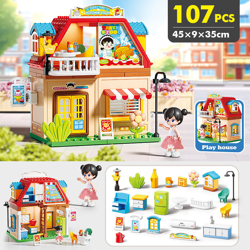 Конструктор Feile Villa Street Scene для ролевых игр, образовательная карусель, строительные блоки для девочек, оптовая продажа.