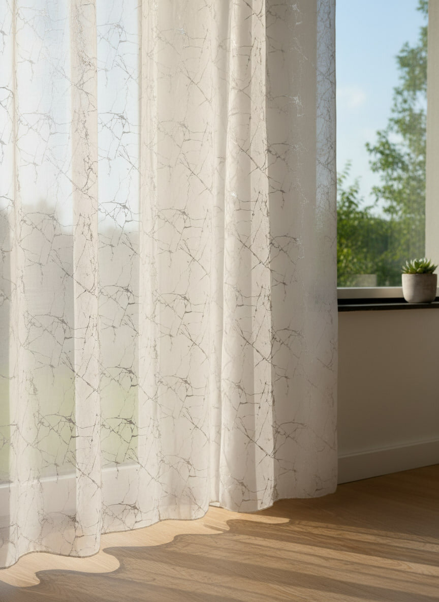 Тюль мрамор под лен для комнаты высота 400х250 с узором молния