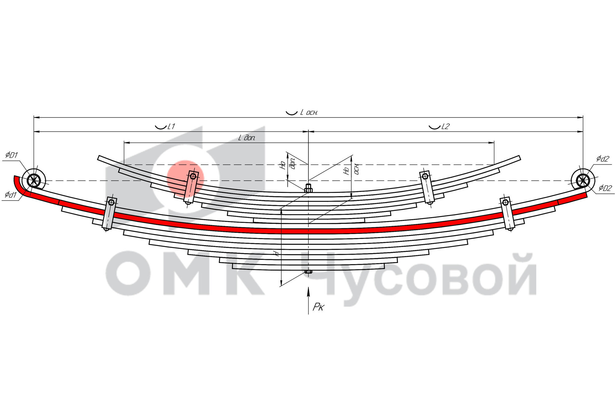 Лист №2 Рессора задняя для грузовиков производства ПАО КамАЗ Компас К12, JAC N120 16 листов