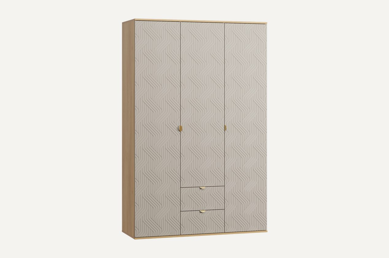 Распашной шкаф для одежды Divan.ru Монблан-3 Фанкй Сантиаго Дуб, 139х50х215 см, 3 двери, бежевый