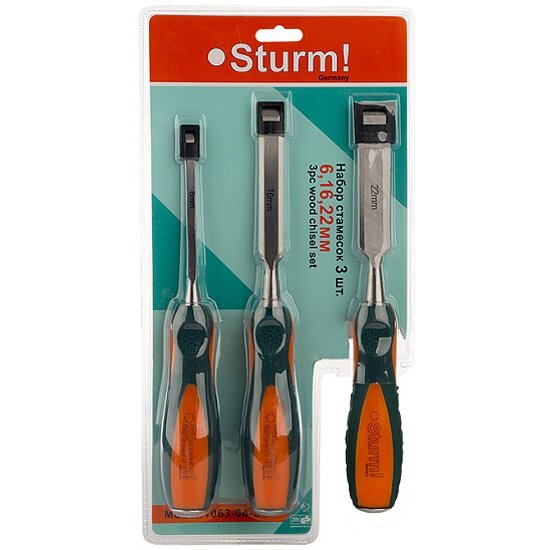 Набор стамесок Sturm! 6, 16, 22 мм двухкомпонентные рукоятки, 1063-04-S3