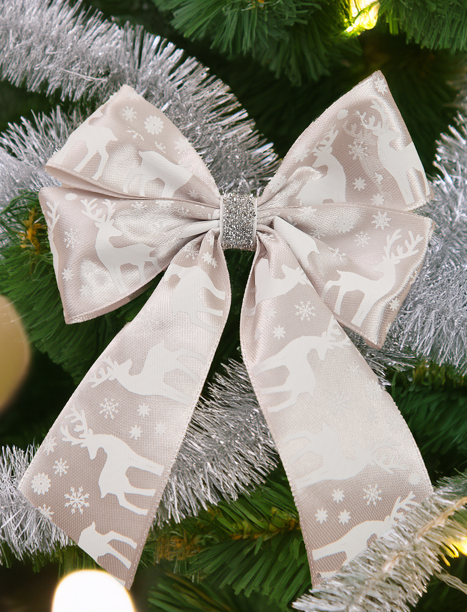 Набор ёлочных украшений, бант новогодний серебристый (5 шт в наборе, 11см)