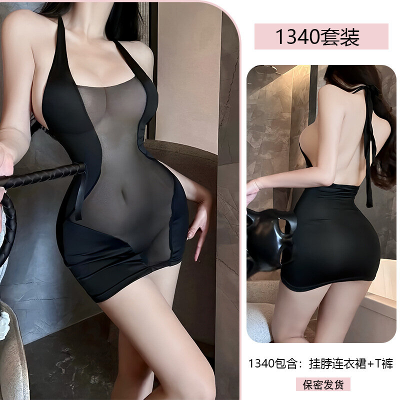 Сексуальная юбка-халтер-халтер для женщин, соблазнительный и сексуальный стиль для ночного клуба, прозрачная униформа соблазняет, не нужно снимать пижаму 1340