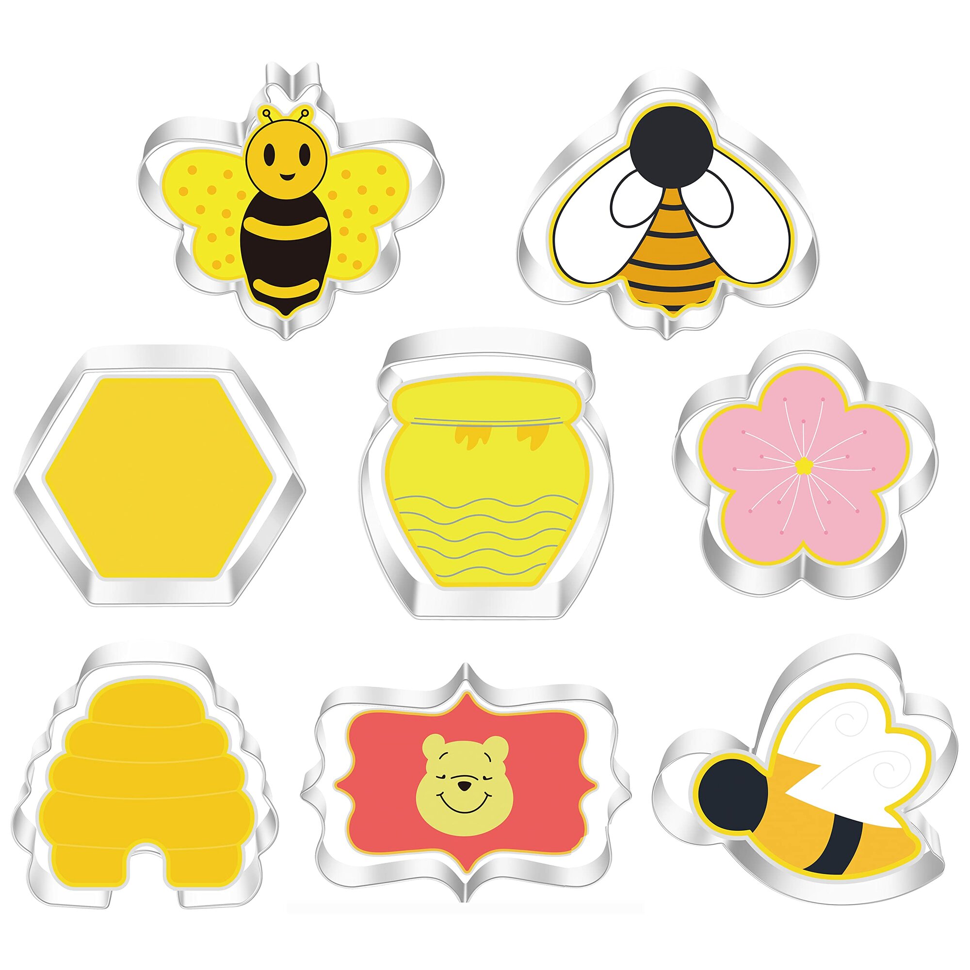 Набор форм для печенья BeeHive из металла, 8 штук, формы пчелы, соты, цветка и таблички с благословением для выпечки и вечеринок