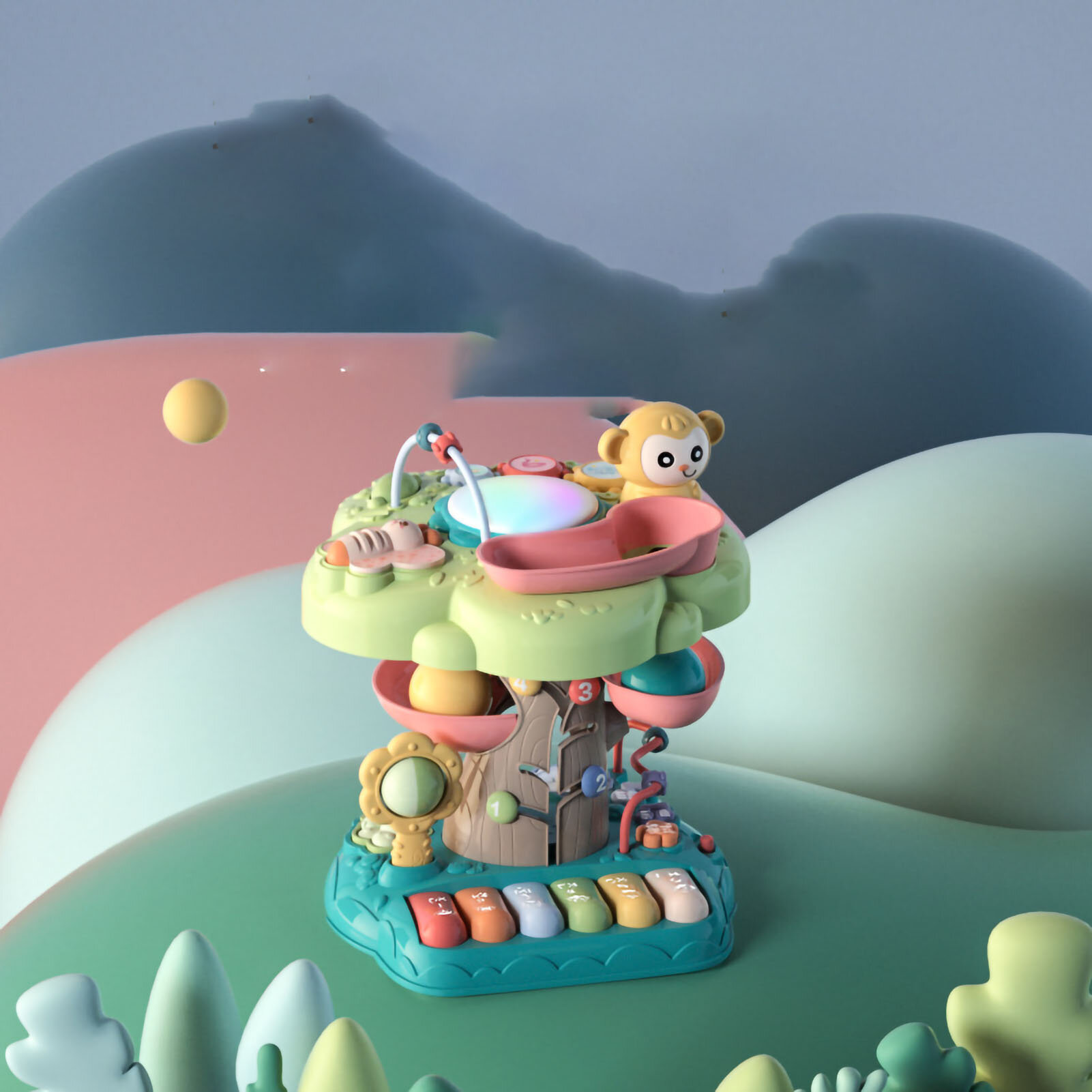 Многофункциональный детский игровой стол с пианино, лабиринтом, развивающими пазлами и обучающими элементами для раннего развития