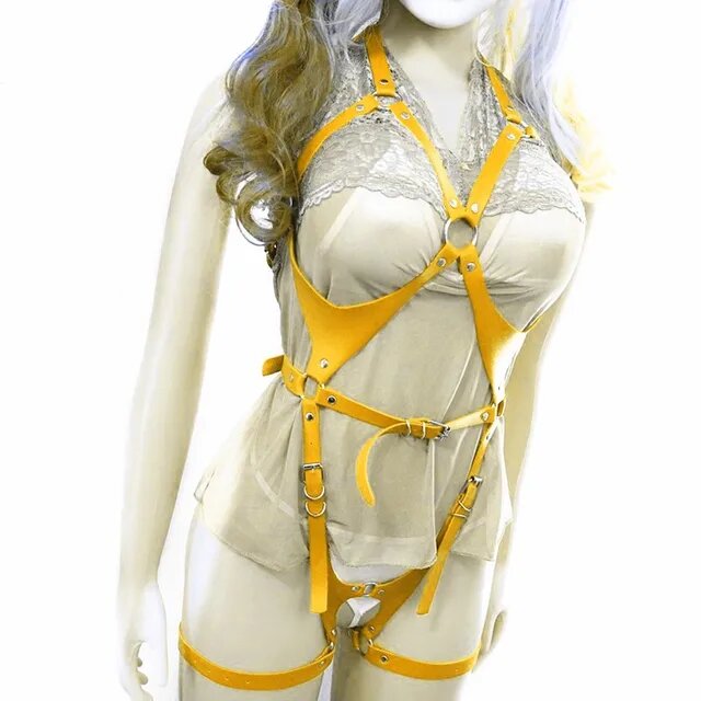 Сексуальное женское кожаное боди с подвязками для чулок, набор нижнего белья в стиле панк-бондаж с подвязками, 4 шт.