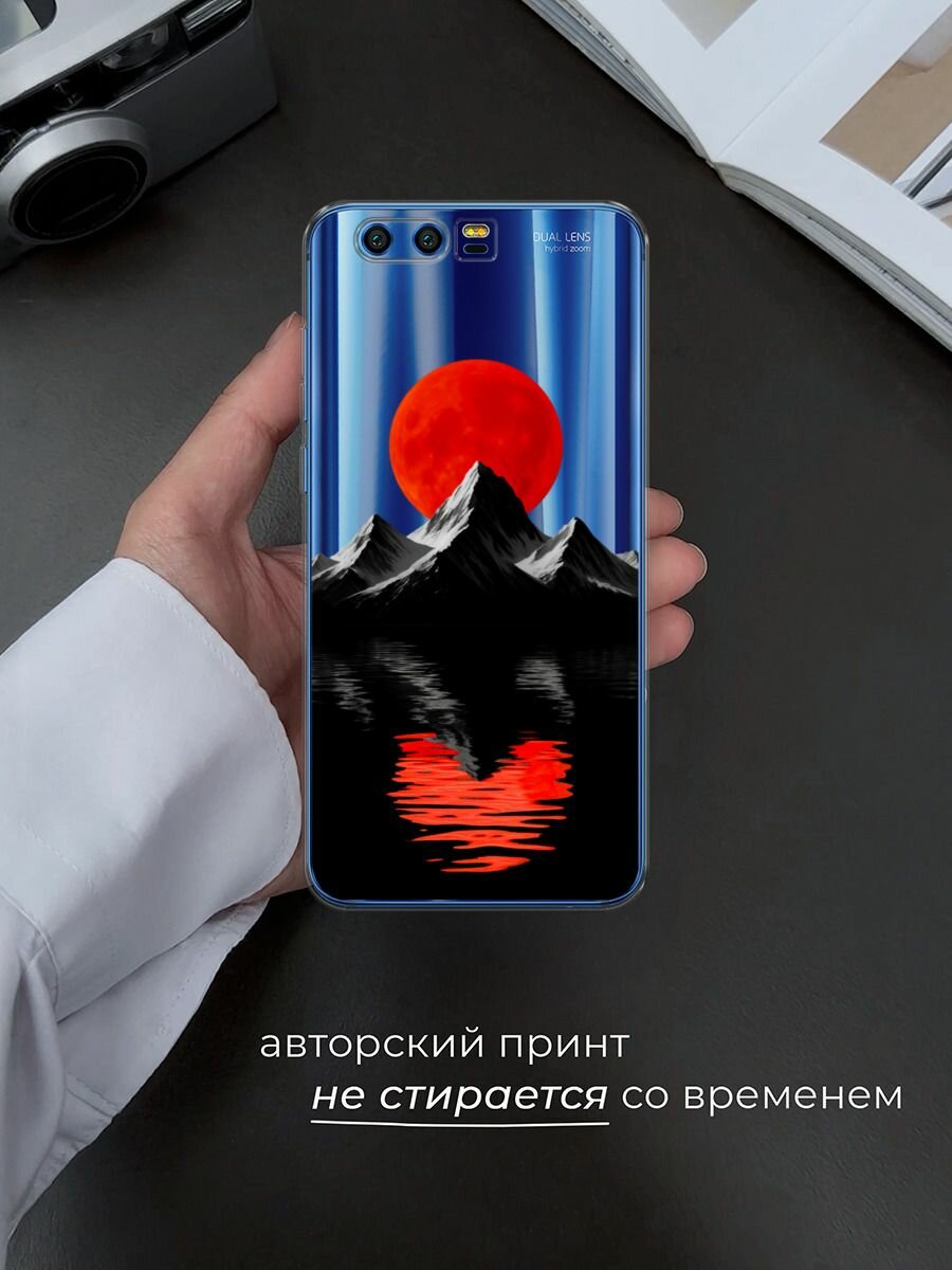 Чехол на Honor 9 / Хонор 9 с принтом Черная гора, прозрачный — фото 1