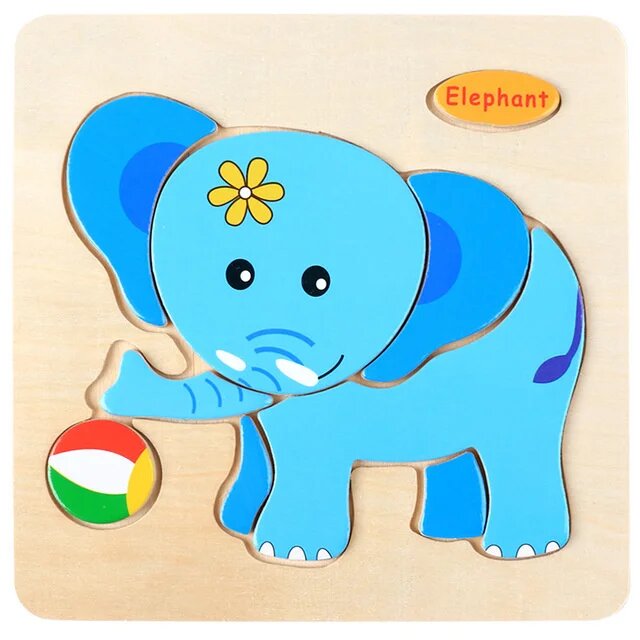 Деревянный 3D пазл YunDuo BaBy для детей 3-6 лет Elephant A