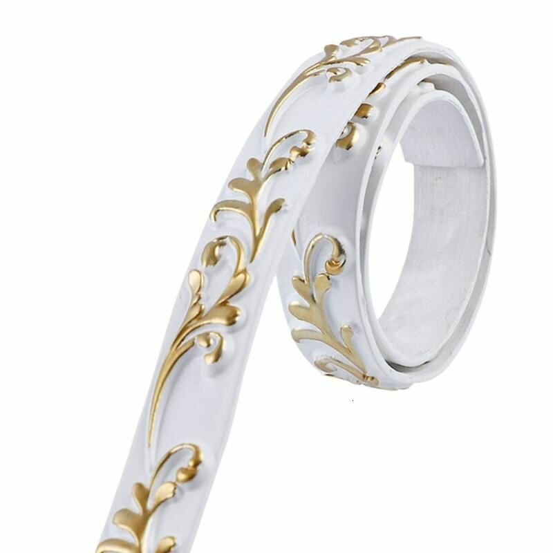 Наклейка на стену с самоклеящимся рисунком в европейском стиле длиной 5 м мягкой полосой-белый рисунок золотом