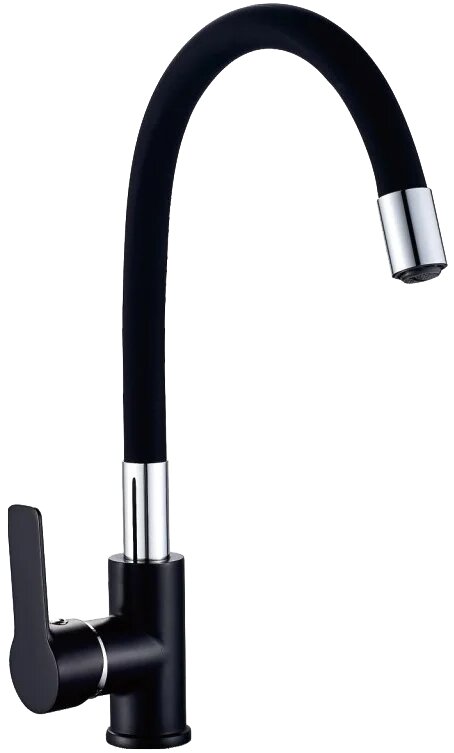 Смеситель для кухни Haiba HB70113-7 с гибким изливом, с поворотным изливом, черный, матовый, глянцевый, однорычажный, латунный, с керамическим картриджем
