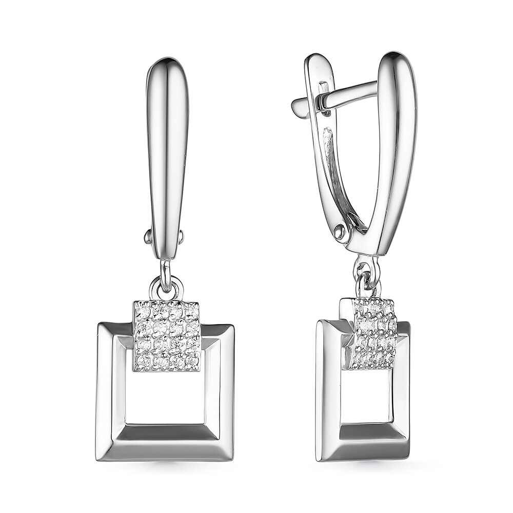 Серьги, белое золото, 585 проба, фианит
