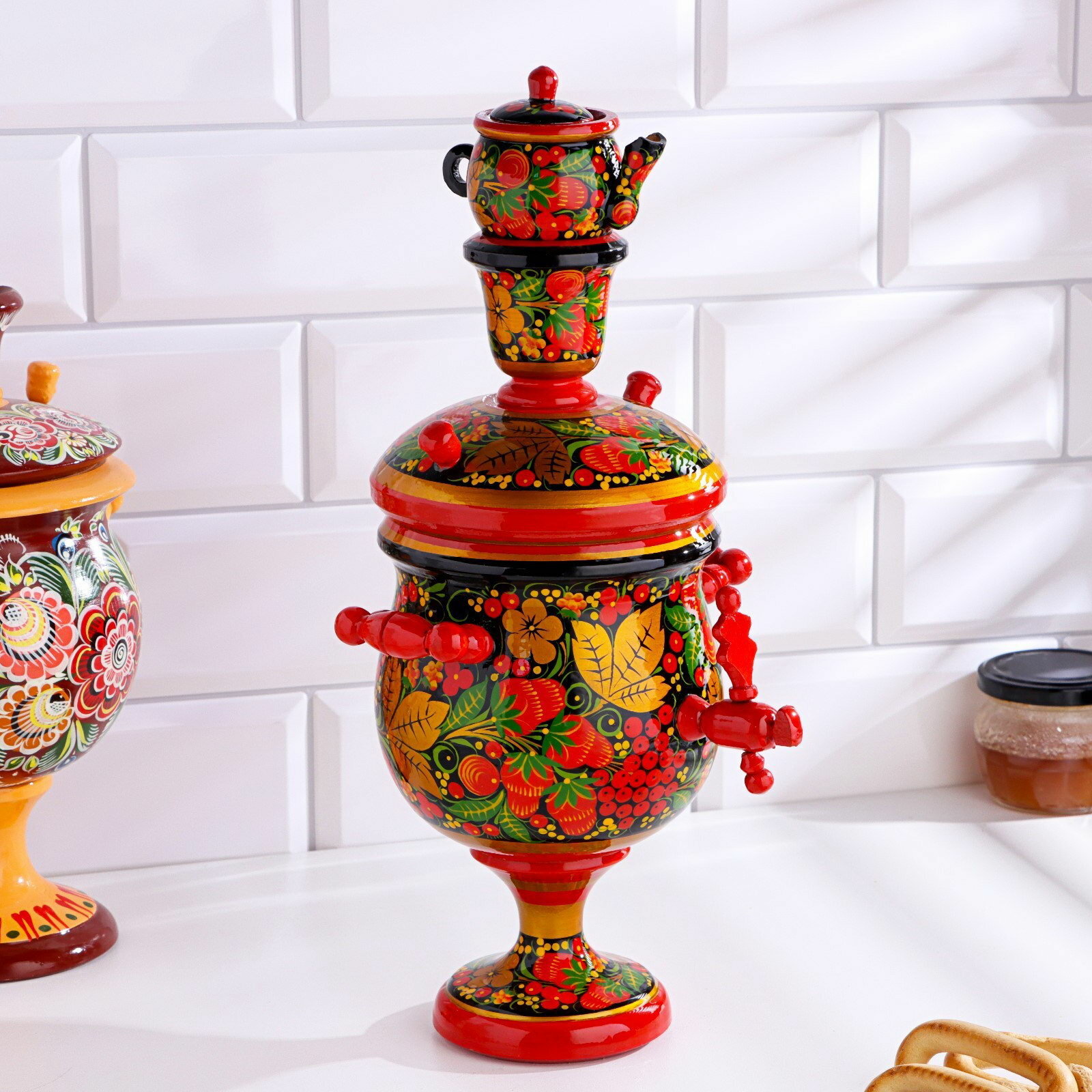 Фигура дерево "Самовар", хохлома, цвет: золотистый, тематика праздника: универсальная тематика