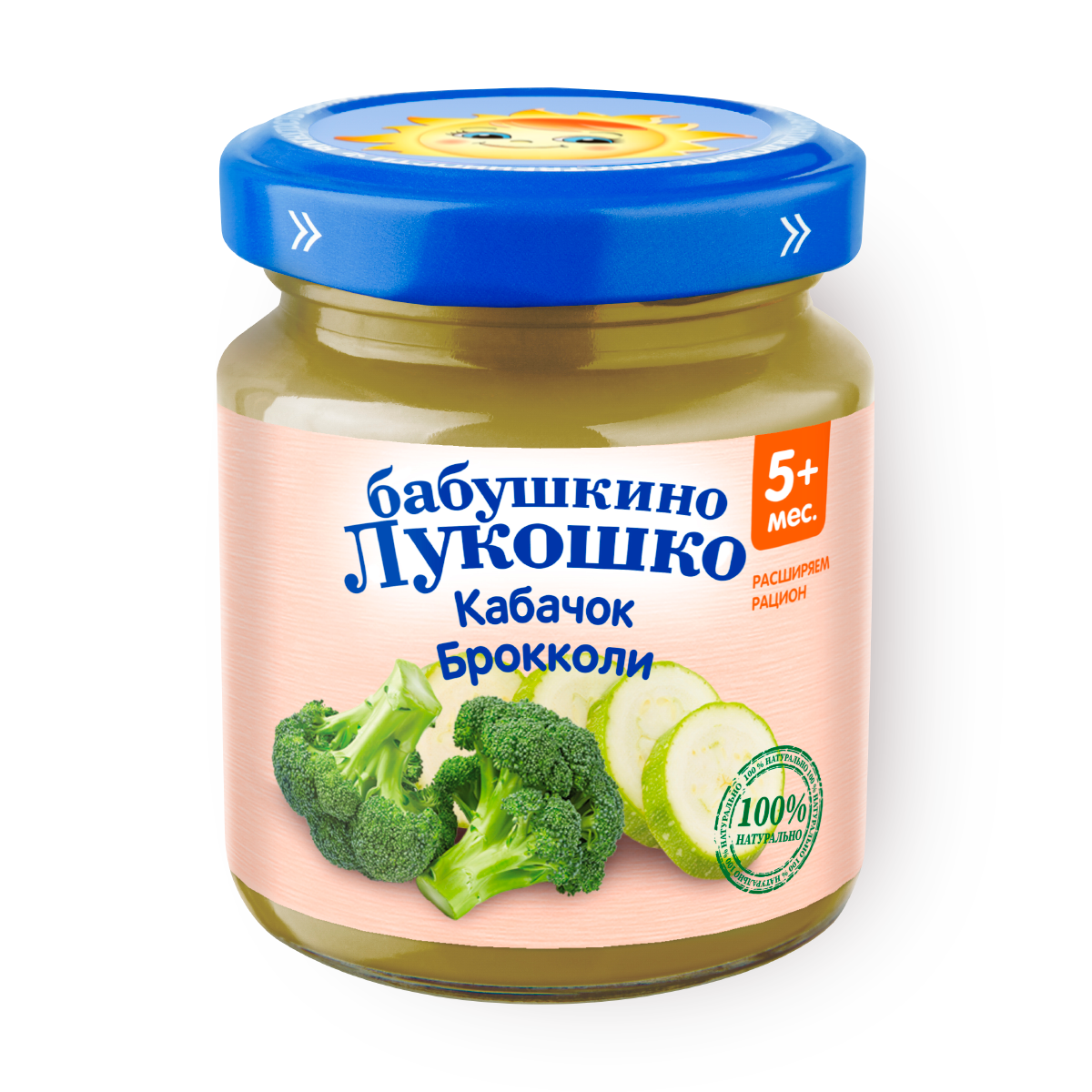 Пюре Бабушкино Лукошко "Кабачок-Брокколи", с 5 мес, стеклянная банка, 100 г