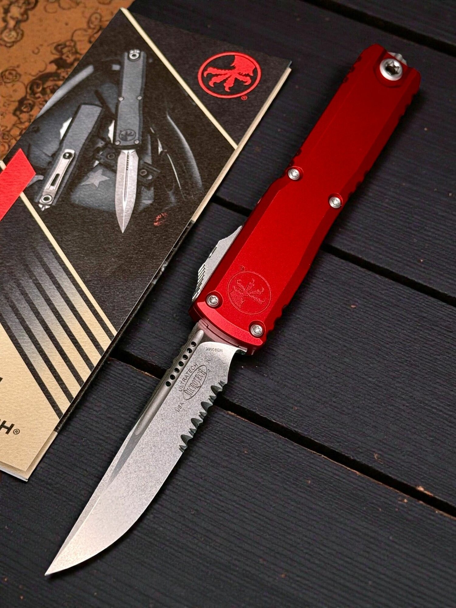 Нож складной MicroTech MCT1121411RD Ultratech Gen IV, Black Blade, Red Handle