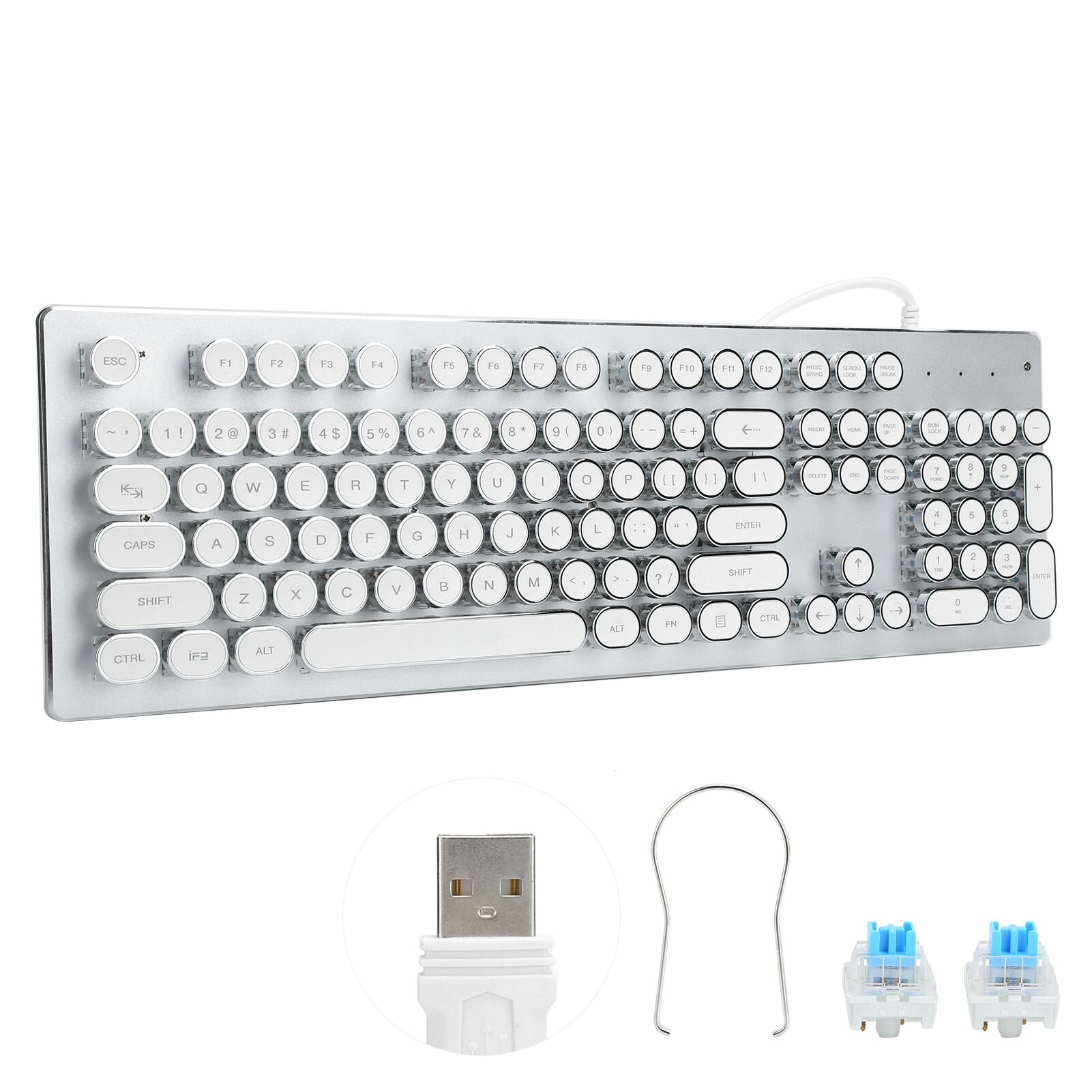 Проводная игровая механическая клавиатура в стиле ретро с 104 клавишами, эргономичный дизайн, смешанный свет, белый цвет