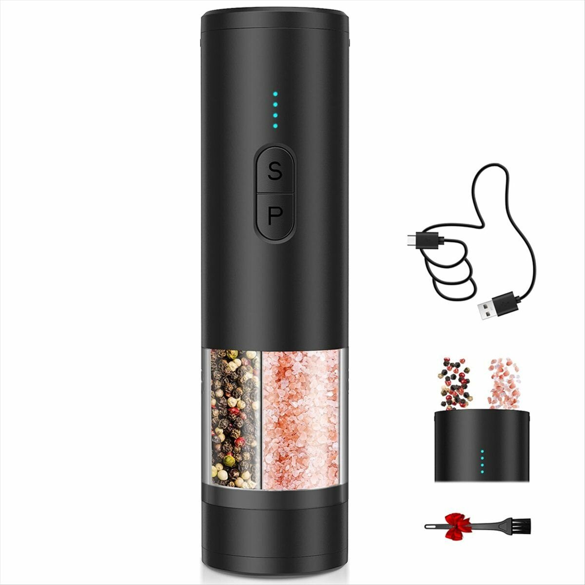Набор электрических мельниц для соли и перца 2-в-1, с зарядкой от USB, автоматическими мельницами-шейкерами и светодиодной подсветкой