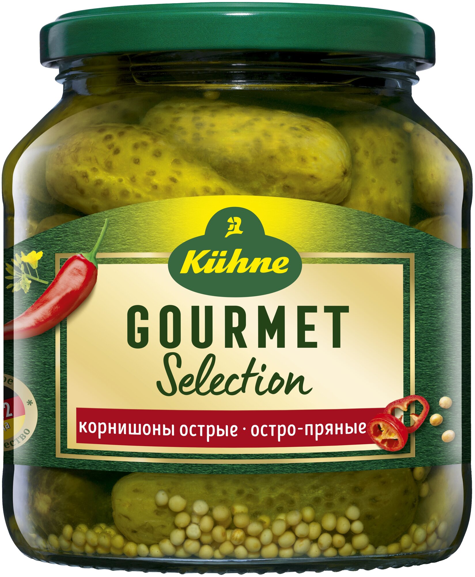 Огурцы маринованные Корнишоны Kuhne острые Hot Gherkins GS, 530 г